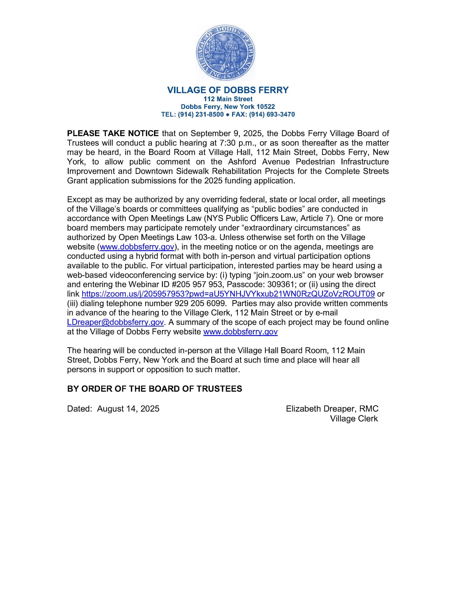 Complete Streets Grant Projects - Public Hearing Notice and Summary of ...